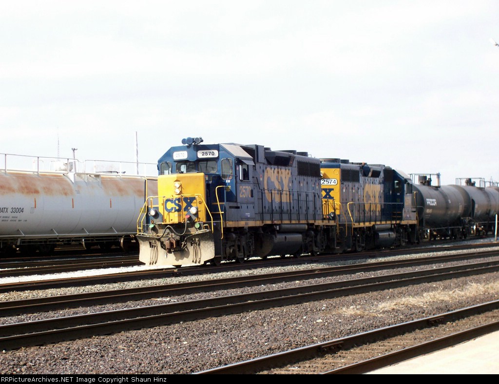 CSX transfer entering the CN yard with a pair of "dark future" GP38-2's